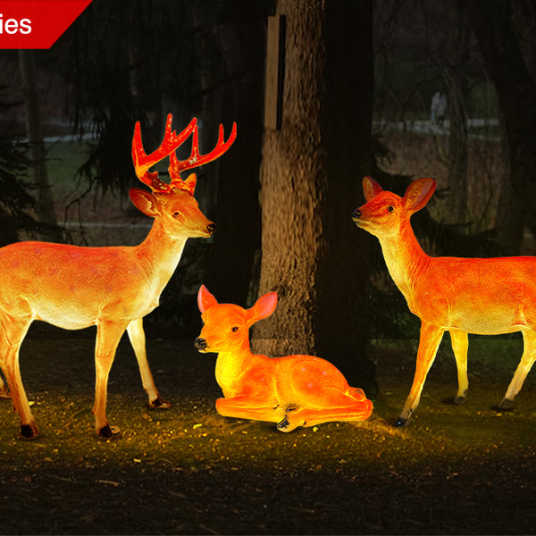 Deer LED Lights for Garden Small Resin Deer Trio Decor | Glow Garden